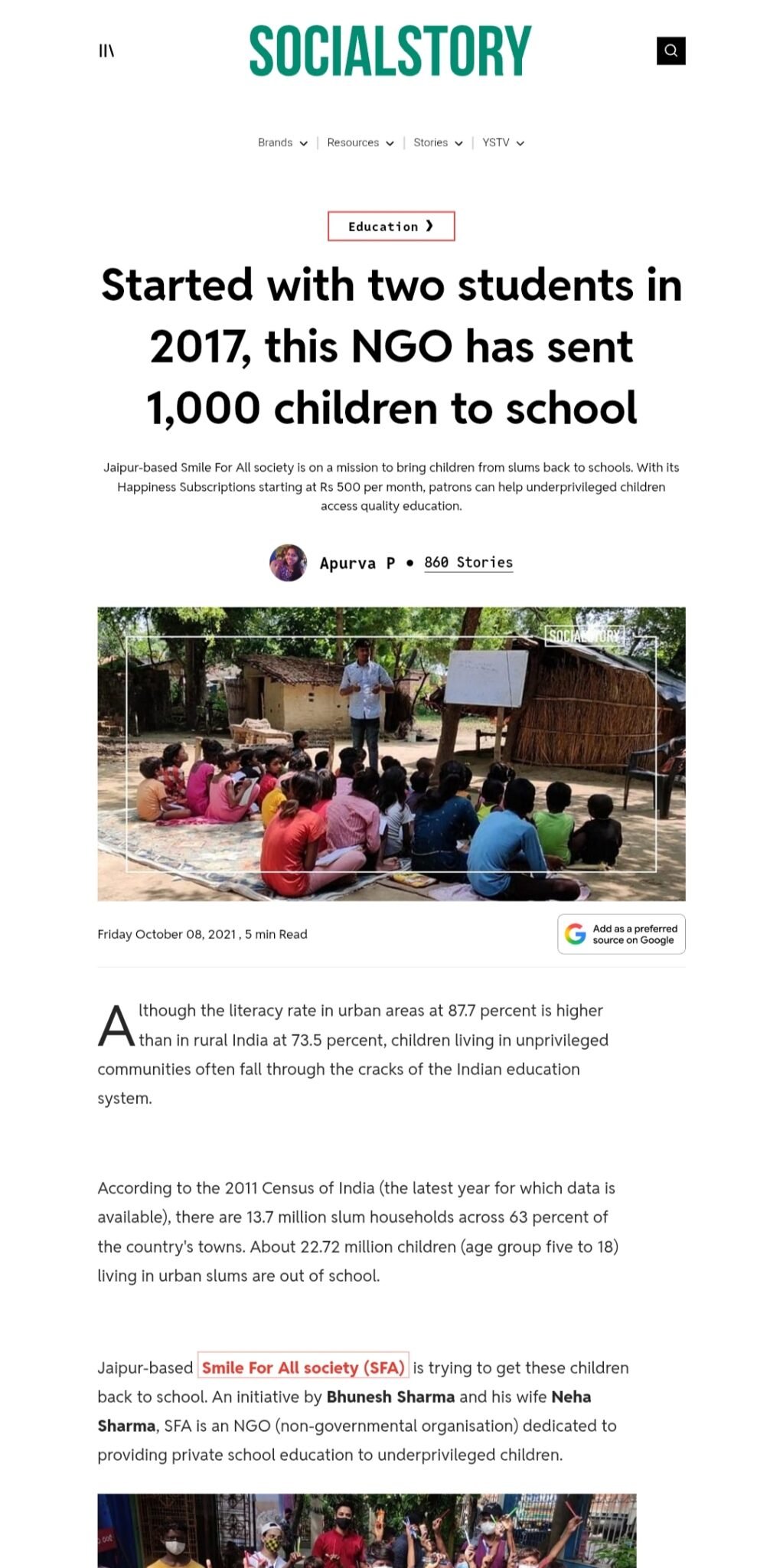 Started with two students in 2017, this NGO has sent 1,000 children to ...
